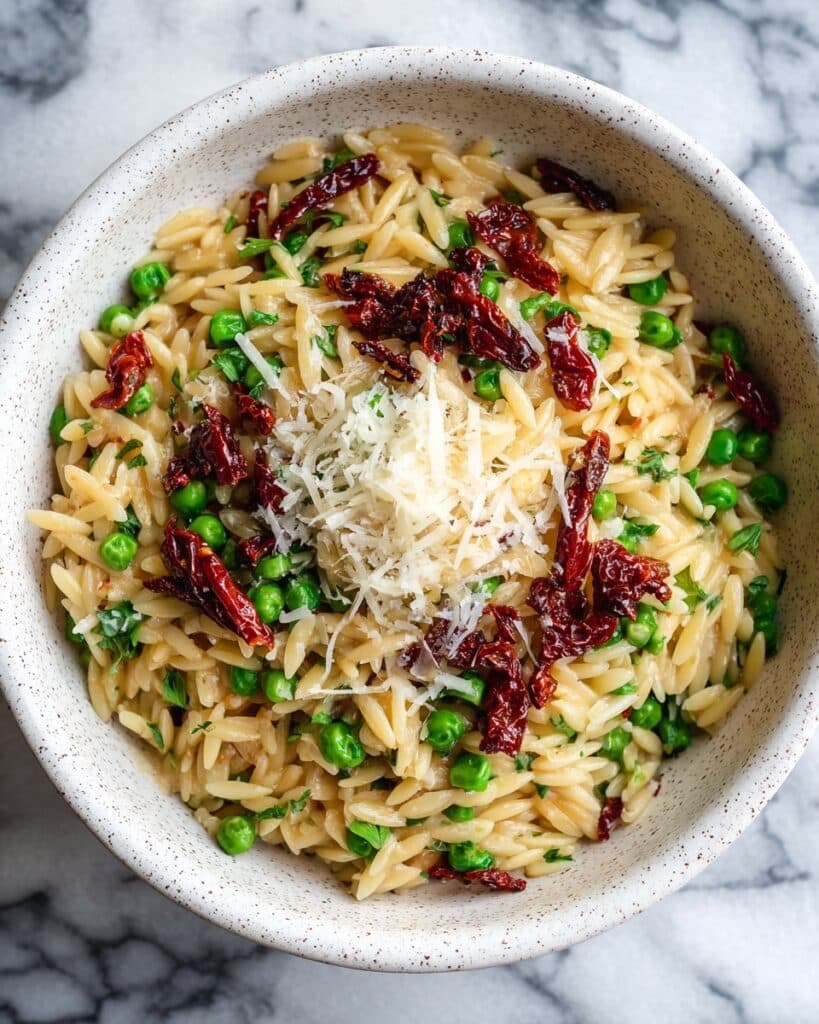 Spring Orzotto with Sun-Dried Tomato Pesto & Veggies
